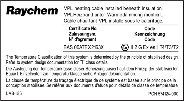 Raychem PI-LABEL-NH "Identification label for HEW-THERM PI heating ...